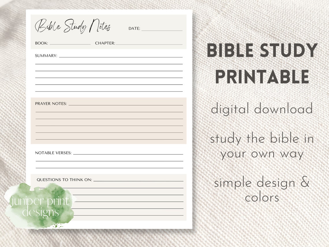 Bible Study Note Sheet, Printable Devotional Pages, Printable Bible ...