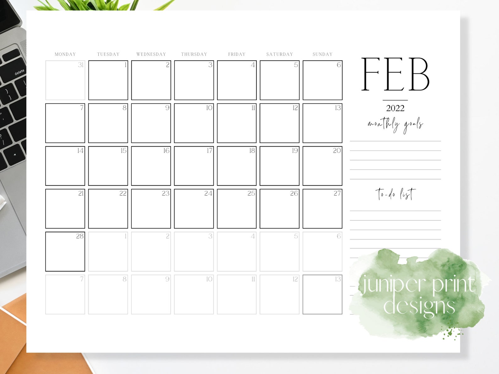 2022 Monthly Calendar Landscape, 2022 Calendar Printable, Printable ...