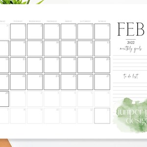 2022 Monthly Calendar Landscape, 2022 Calendar Printable, Printable ...