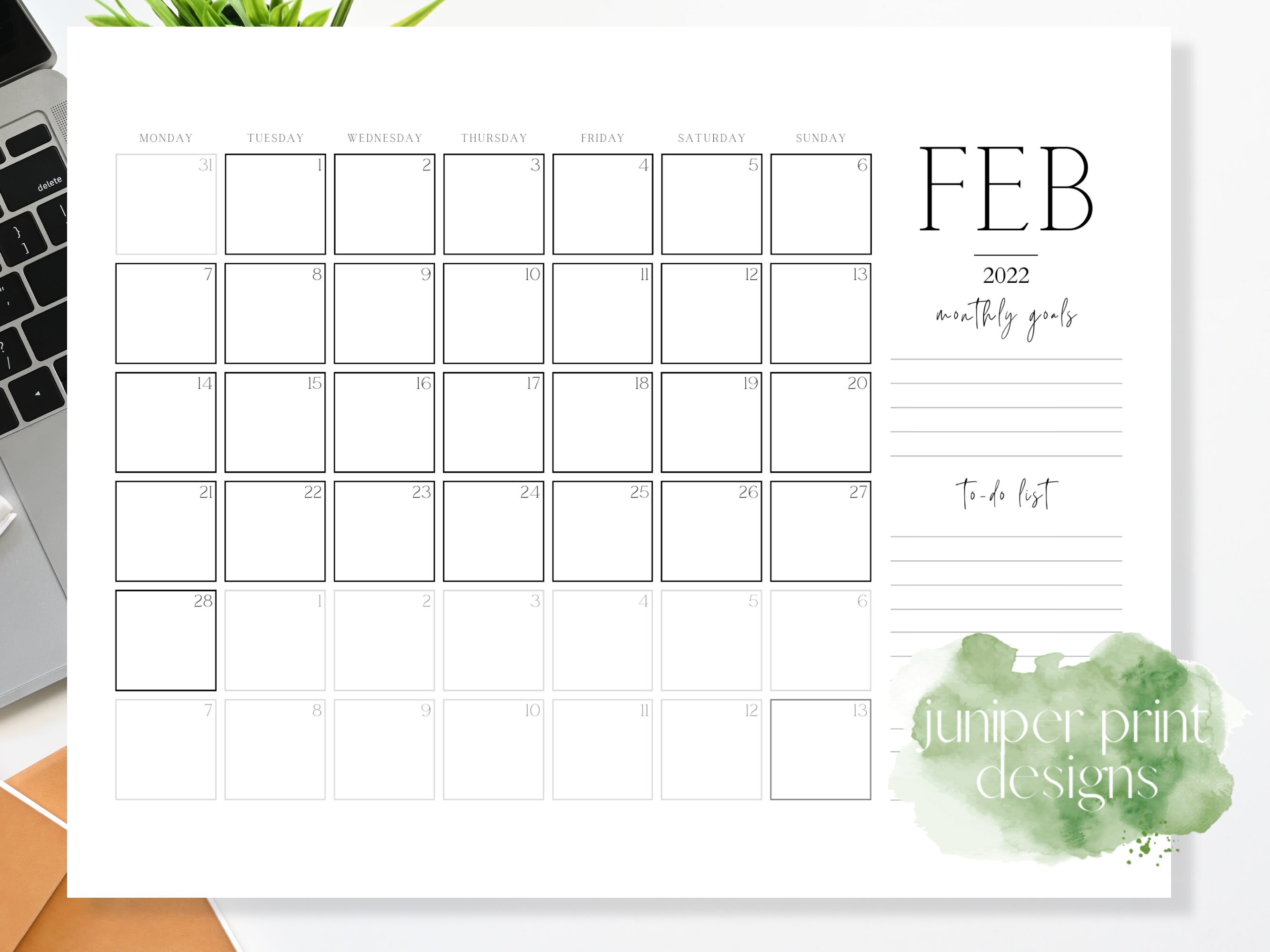 February 2022 Calendar Printable Landscape
