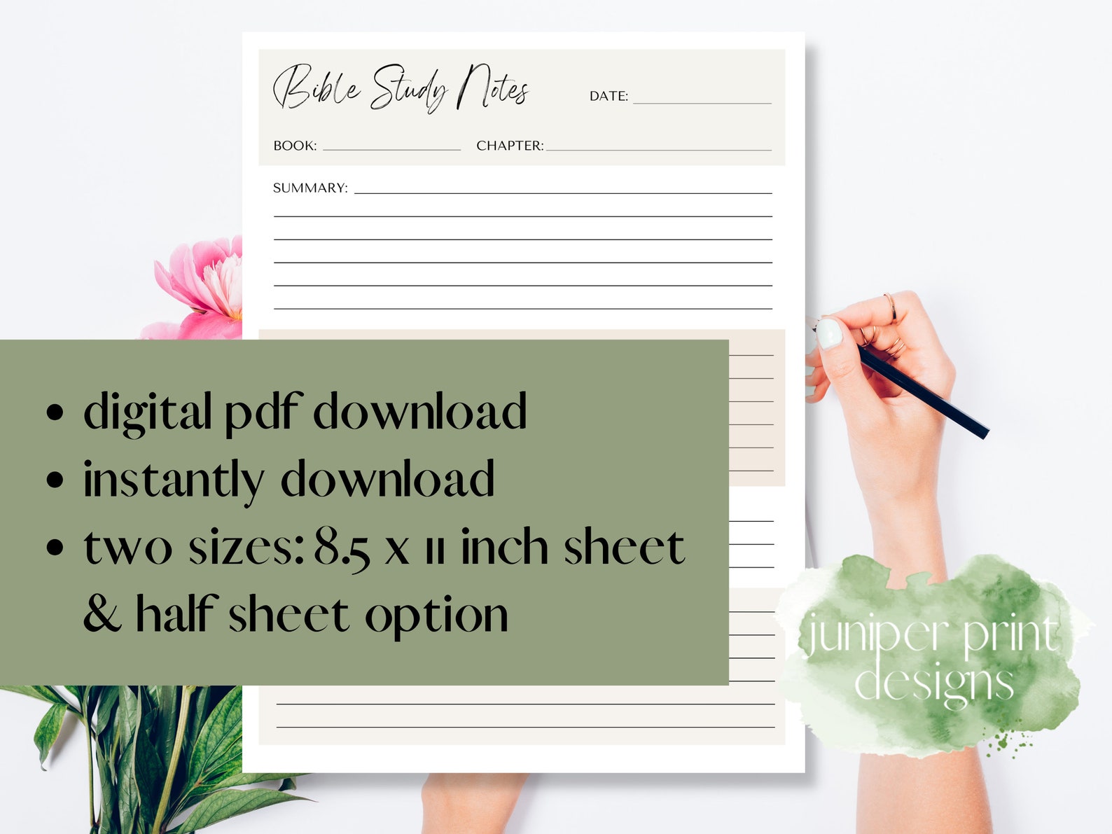 Bible Study Note Sheet, Printable Devotional Pages, Printable Bible ...