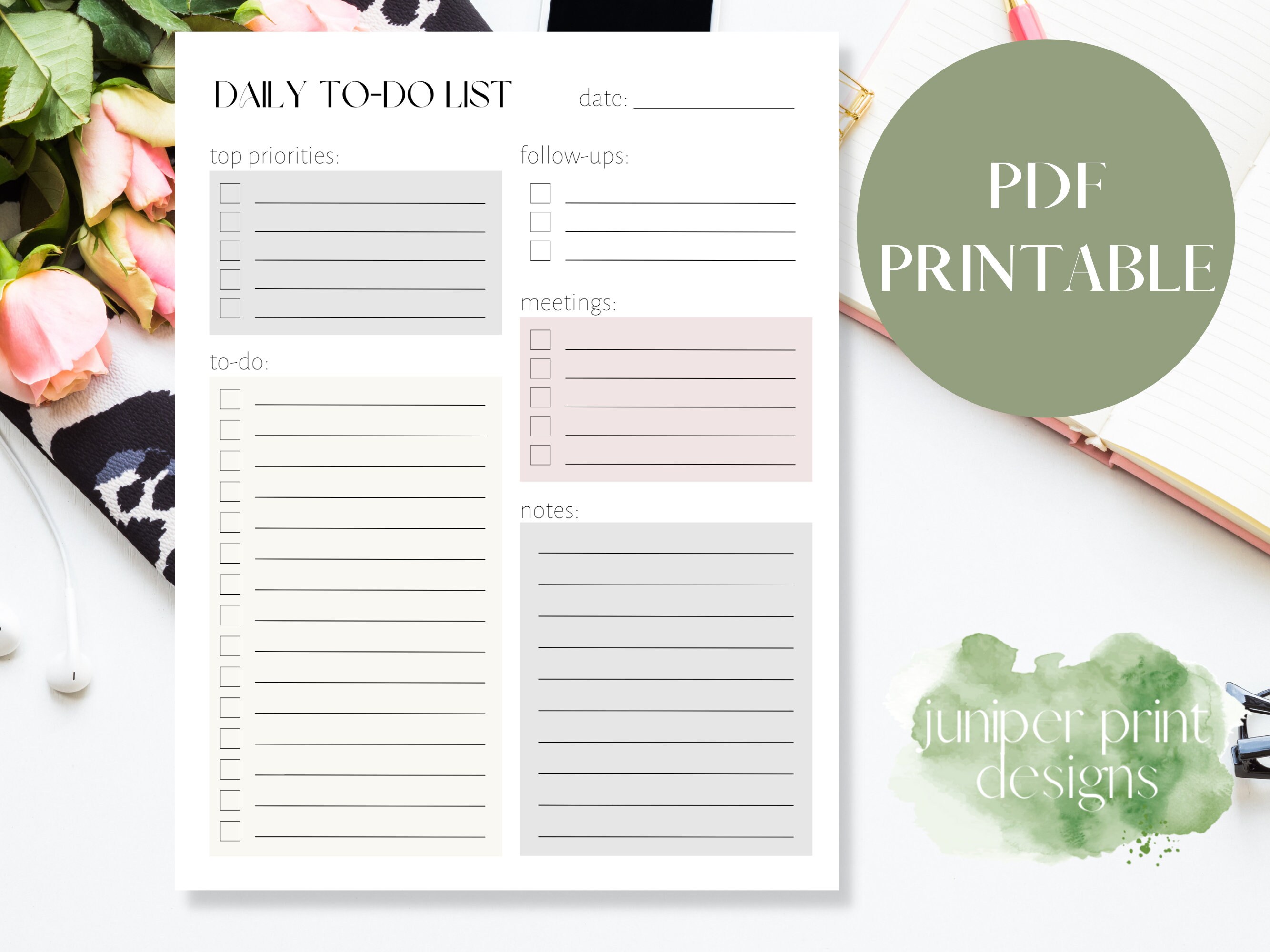 Daily to Do List Printable, Minimalist Productivity Planner, Daily ...