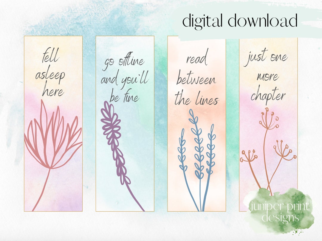 Quote Printable Bookmark Set, Download and Print Bookmarks, Watercolor ...