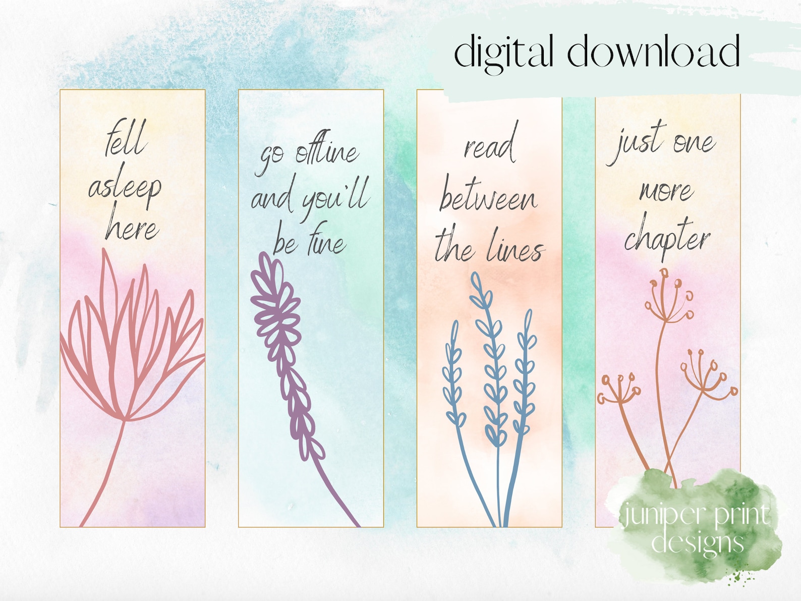 Quote Printable Bookmark Set, Download and Print Bookmarks, Watercolor ...