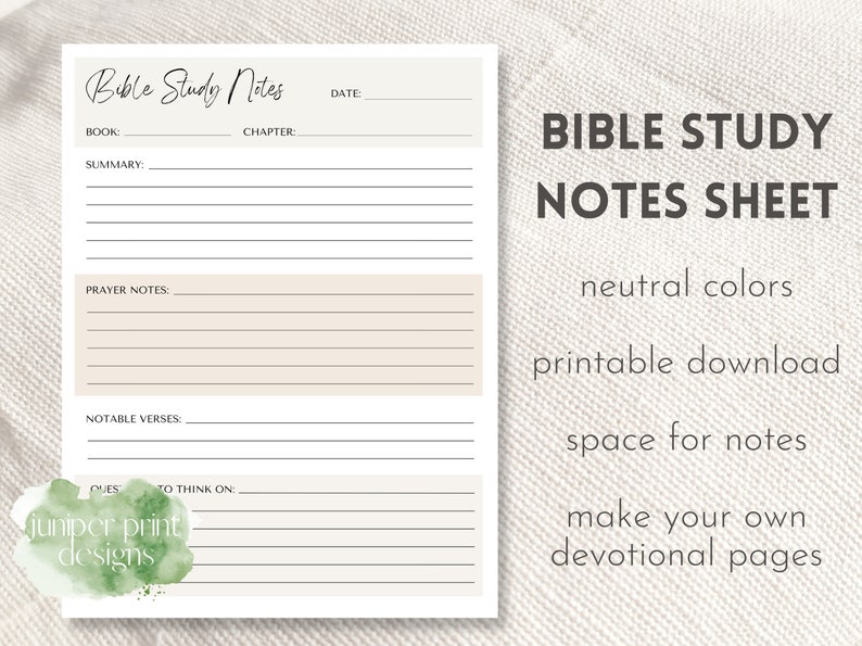 Bible Study Note Sheet, Printable Devotional Pages, Printable Bible ...