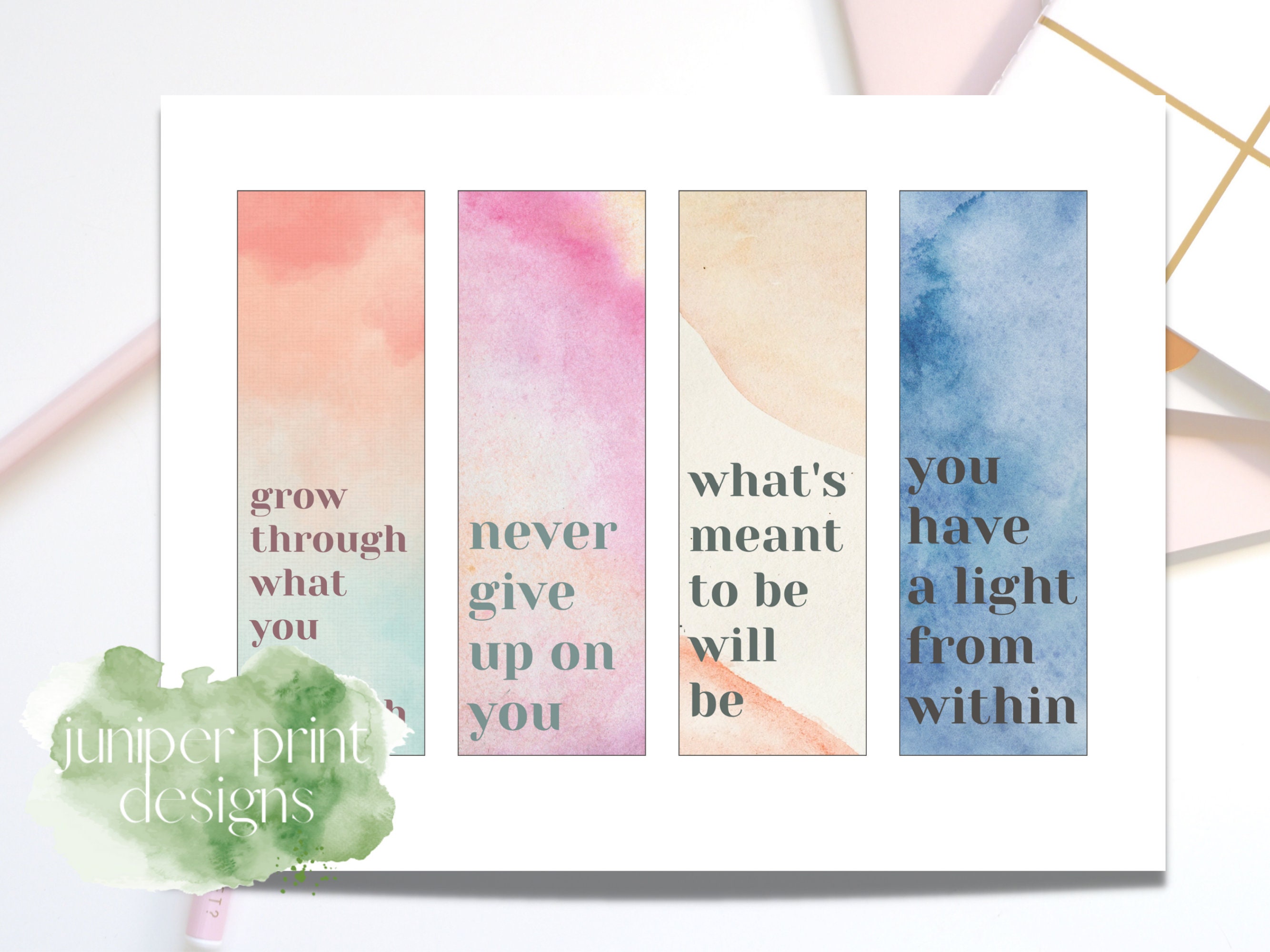 Watercolor Affirmation Printable Bookmark Set, Affirmation Bookmarks ...