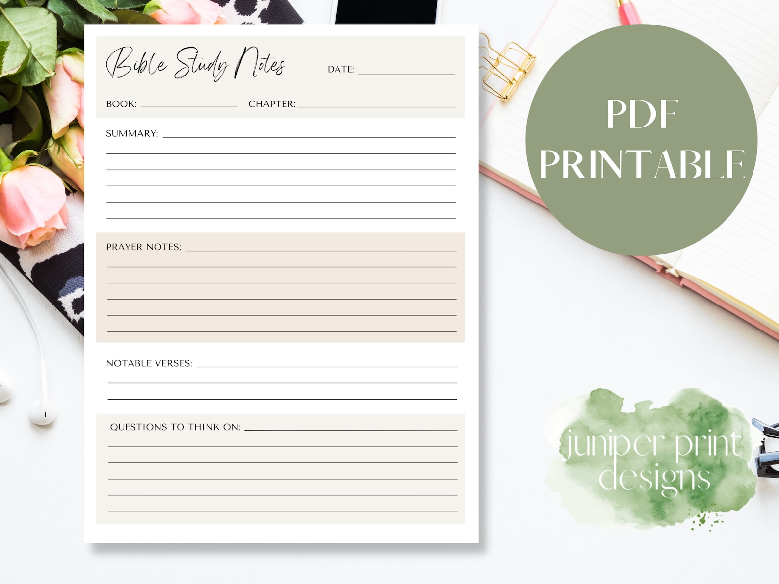 Bible Study Note Sheet, Printable Devotional Pages, Printable Bible ...