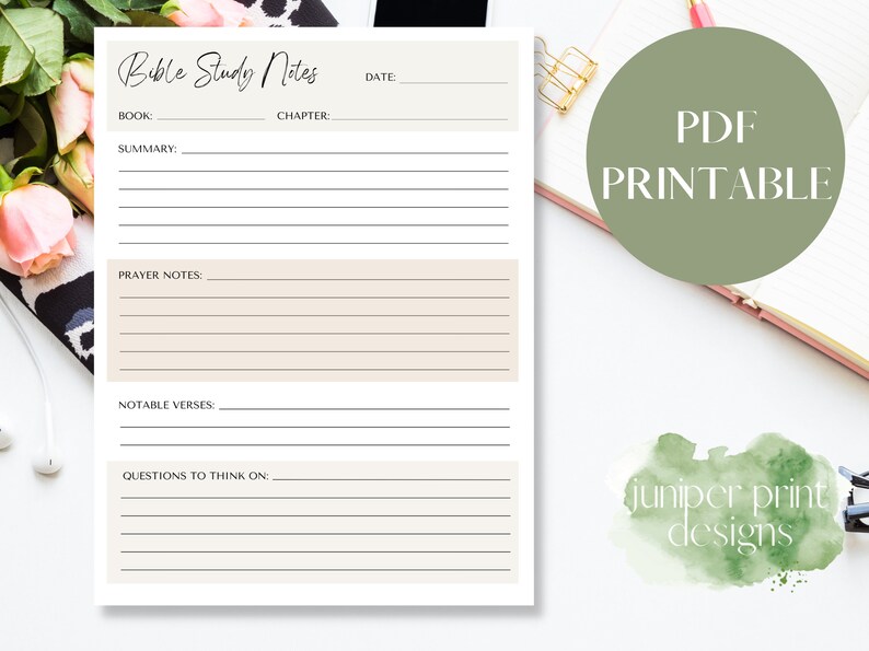 Bible Study Note Sheet, Printable Devotional Pages, Printable Bible ...