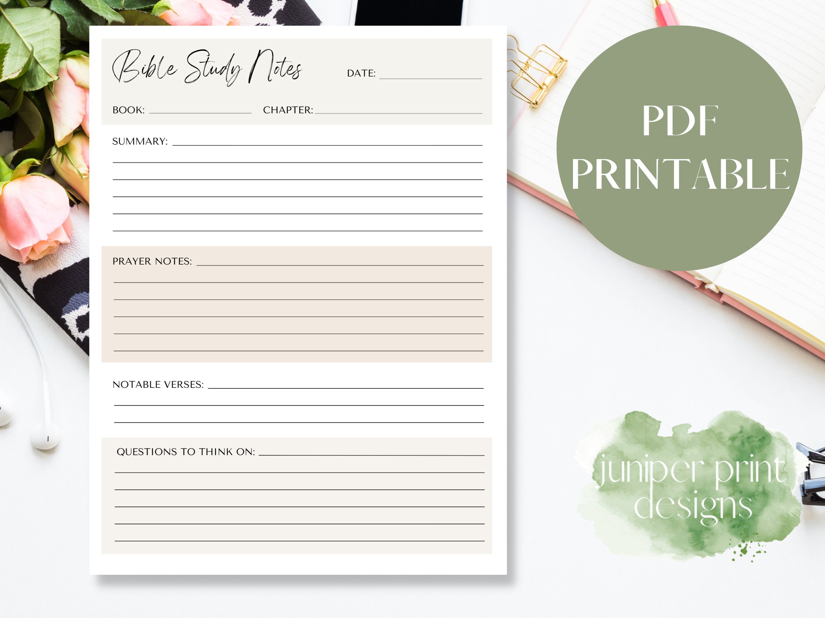 Bible Study Note Sheet, Printable Devotional Pages, Printable Bible ...