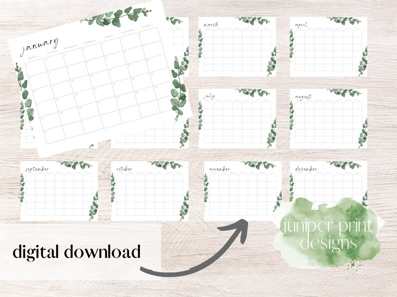 2022 Monthly Calendar Printable, Simple Digital Calendar, Printable ...