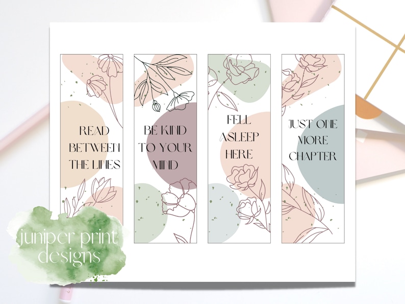 Quote Printable Bookmark Set, Download and Print Bookmarks, Floral ...