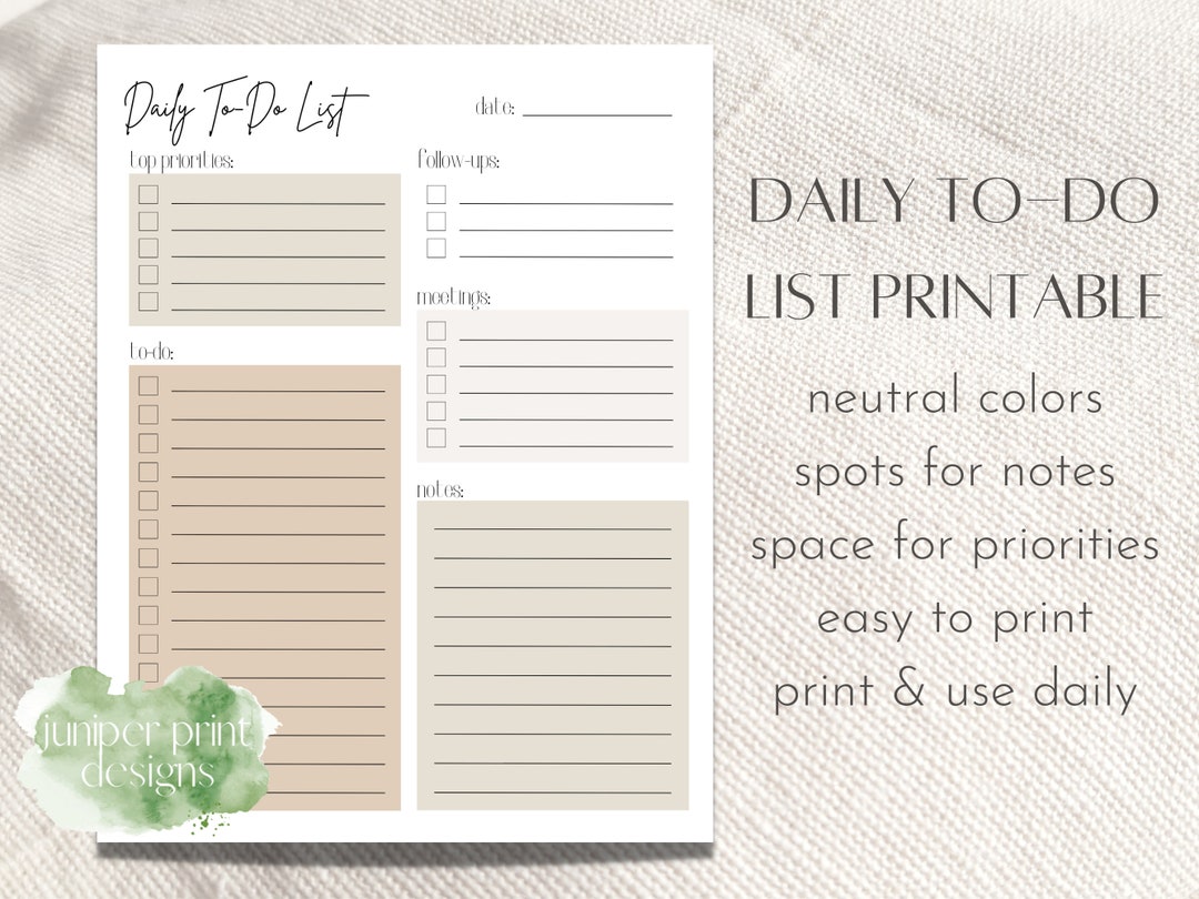 Daily to Do List Printable, Minimalist Productivity Planner, Daily ...
