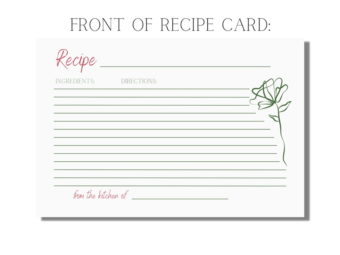 Floral Recipe Card Template, Printable Recipe Card for Bridal Shower ...