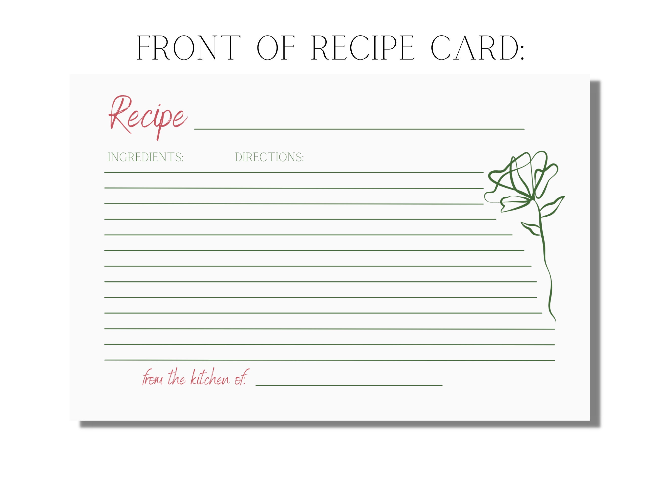 Floral Recipe Card Template, Printable Recipe Card for Bridal Shower ...