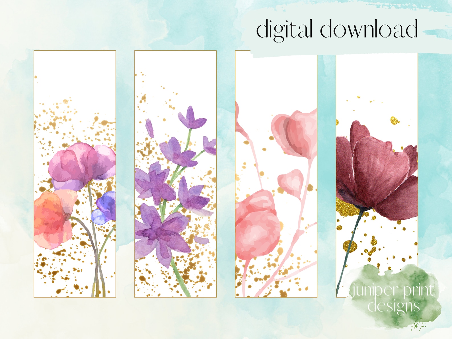 Watercolor Bookmark Printable, Download and Print Bookmarks, Watercolor ...