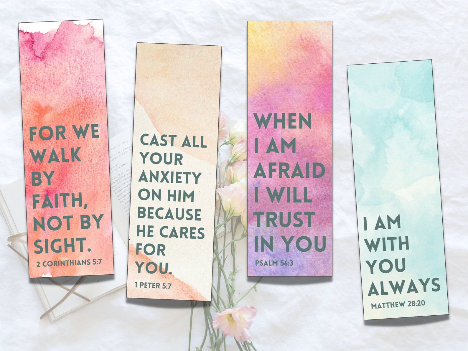 Scripture Printable Bookmarks- Watercolor Bookmarks- Printable Bible ...