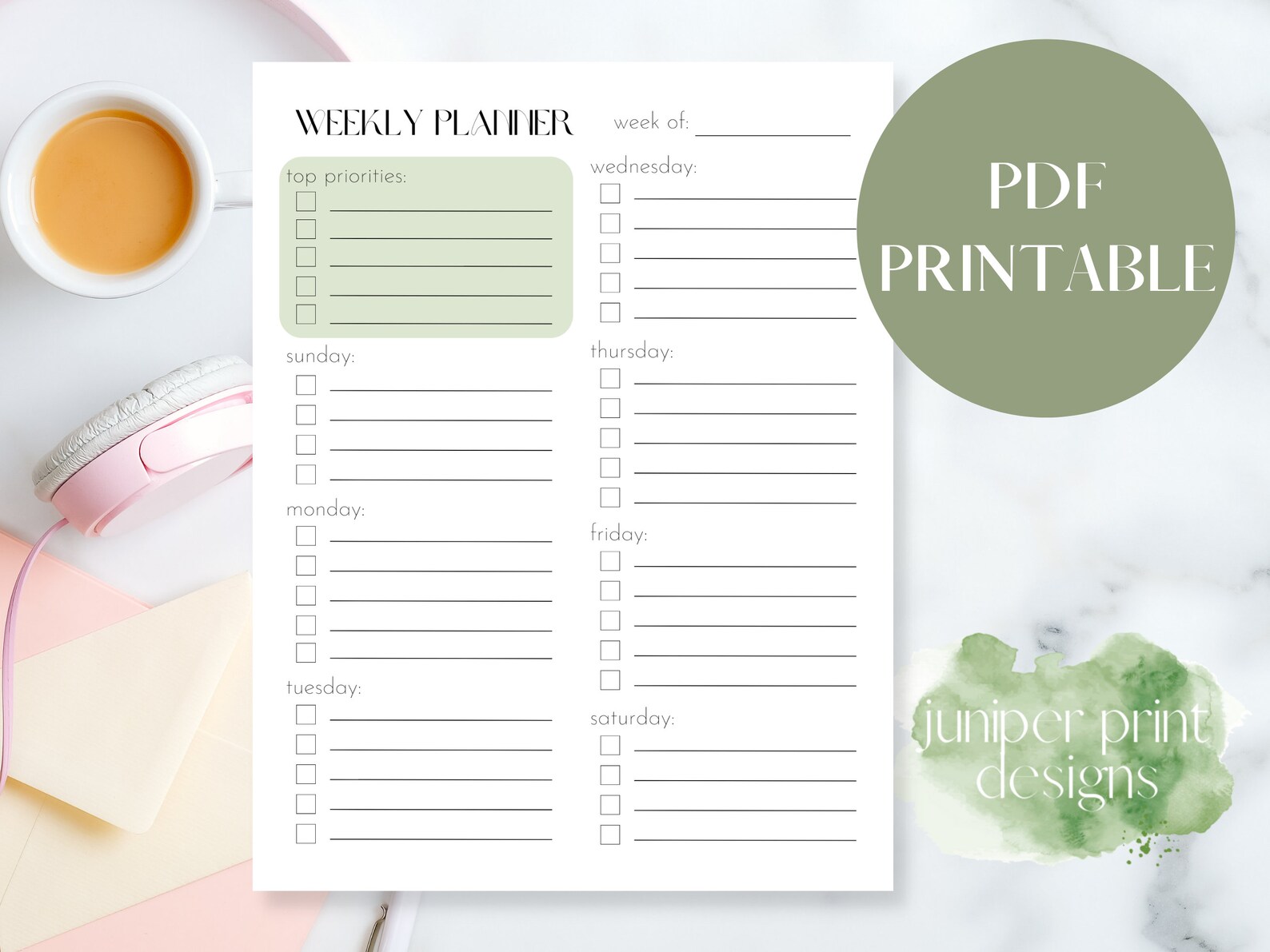 Weekly to Do List Printable, Minimalist Productivity Planner, Weekly ...