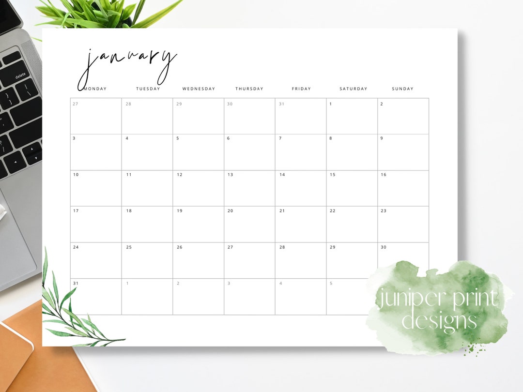 2022 Monthly Calendar Printable, Simple Digital Calendar, Printable ...