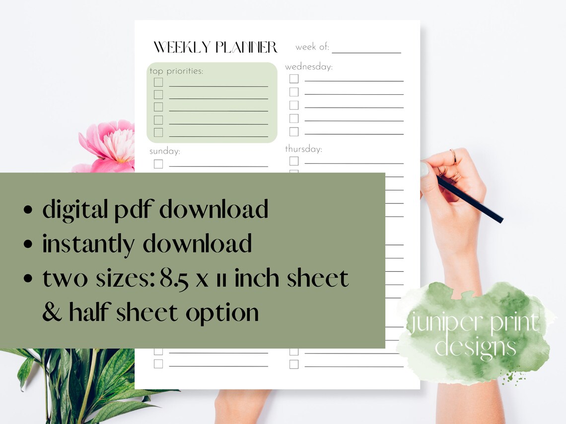 Weekly to Do List Printable, Minimalist Productivity Planner, Weekly ...