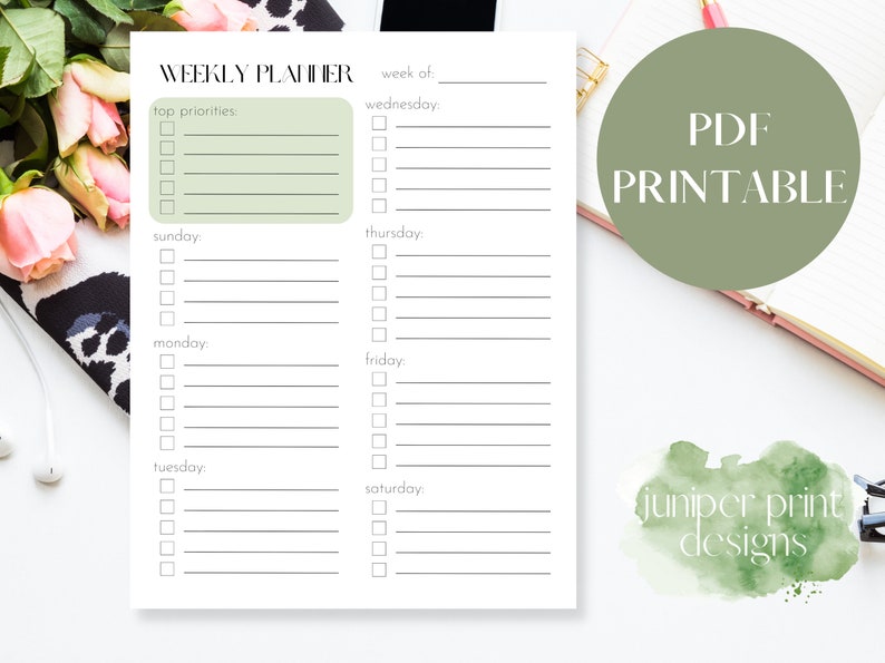 Weekly to Do List Printable, Minimalist Productivity Planner, Weekly ...