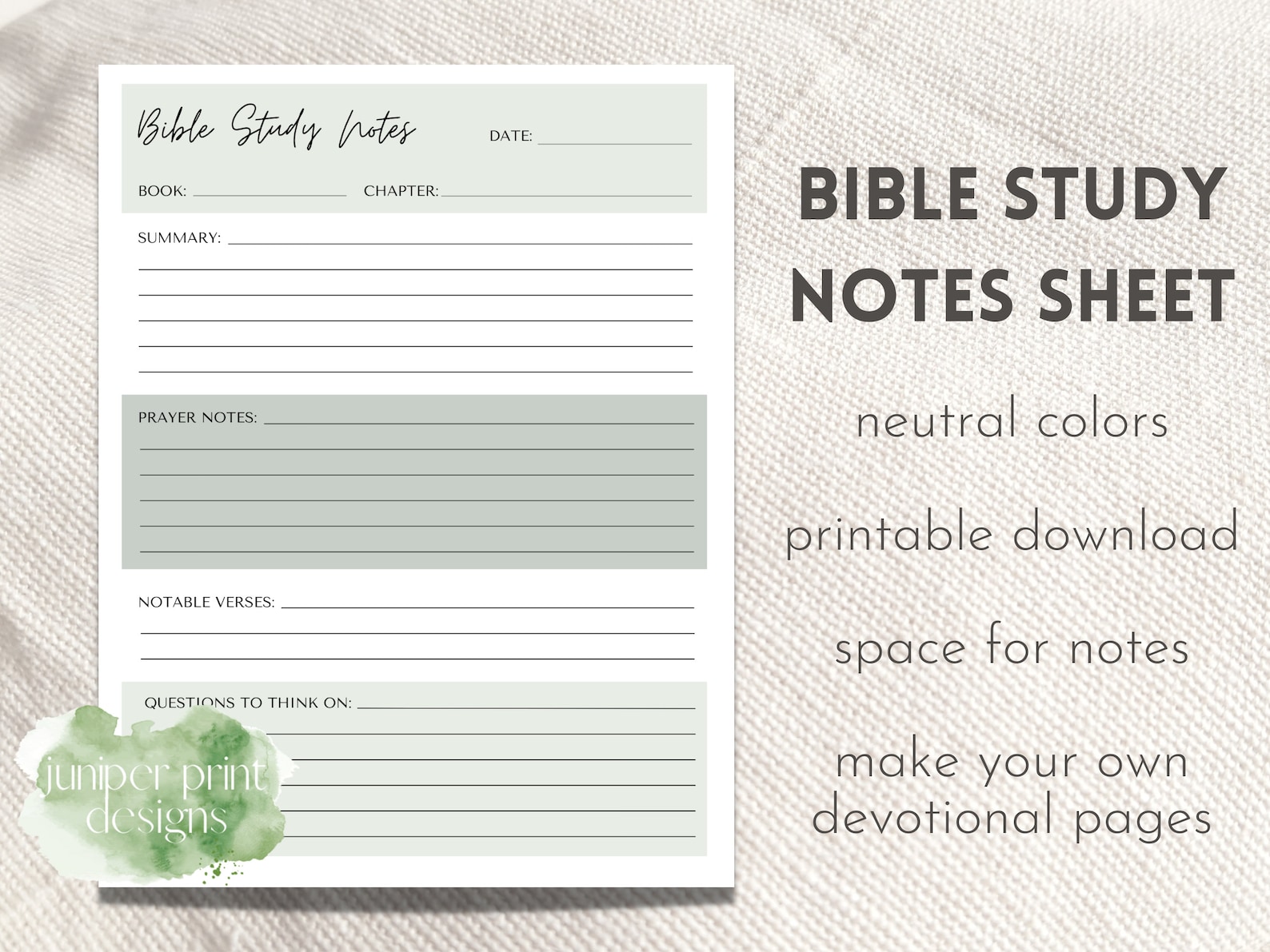 Bible Study Printable | Bible Study Note Sheet | Printable Devotional ...
