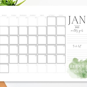 2022 Monthly Calendar Landscape, 2022 Calendar Printable, Printable ...