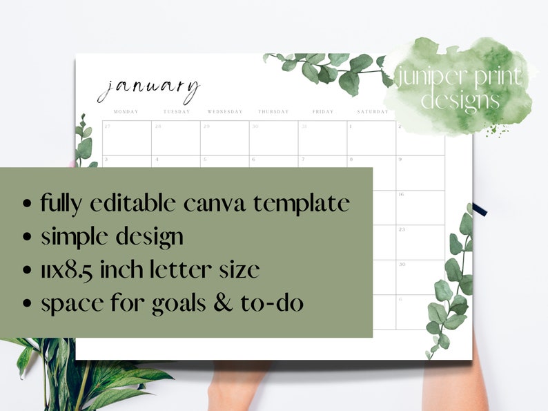 2022 Monthly Calendar Printable, Simple Digital Calendar, Printable ...