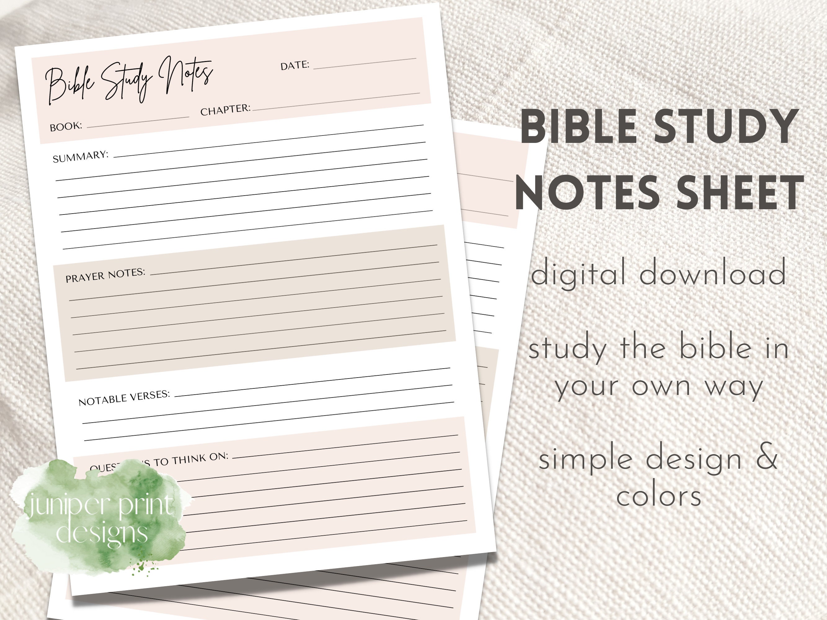 Bible Study Printable | Bible Study Note Sheet | Printable Devotional ...