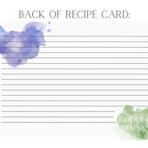Watercolor Recipe Card Template, Printable Recipe Card for Bridal ...