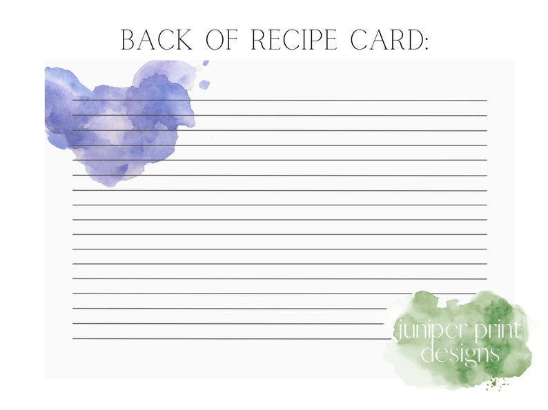 Watercolor Recipe Card Template, Printable Recipe Card for Bridal ...