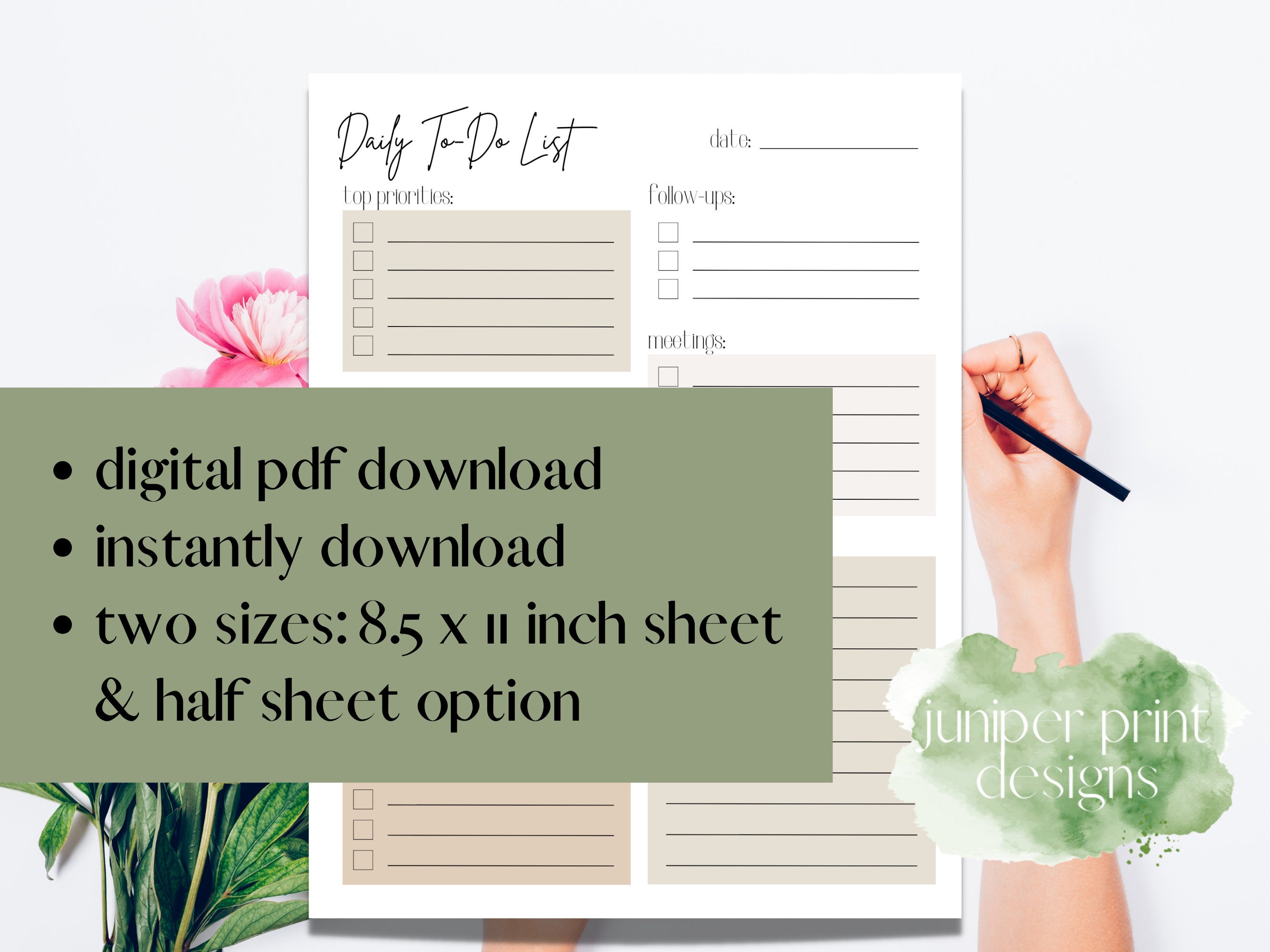 Daily to Do List Printable Minimalist Productivity Planner - Etsy