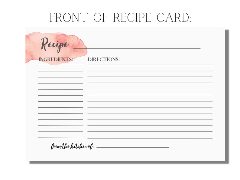 Watercolor Recipe Card Template, Printable Recipe Card for Bridal ...
