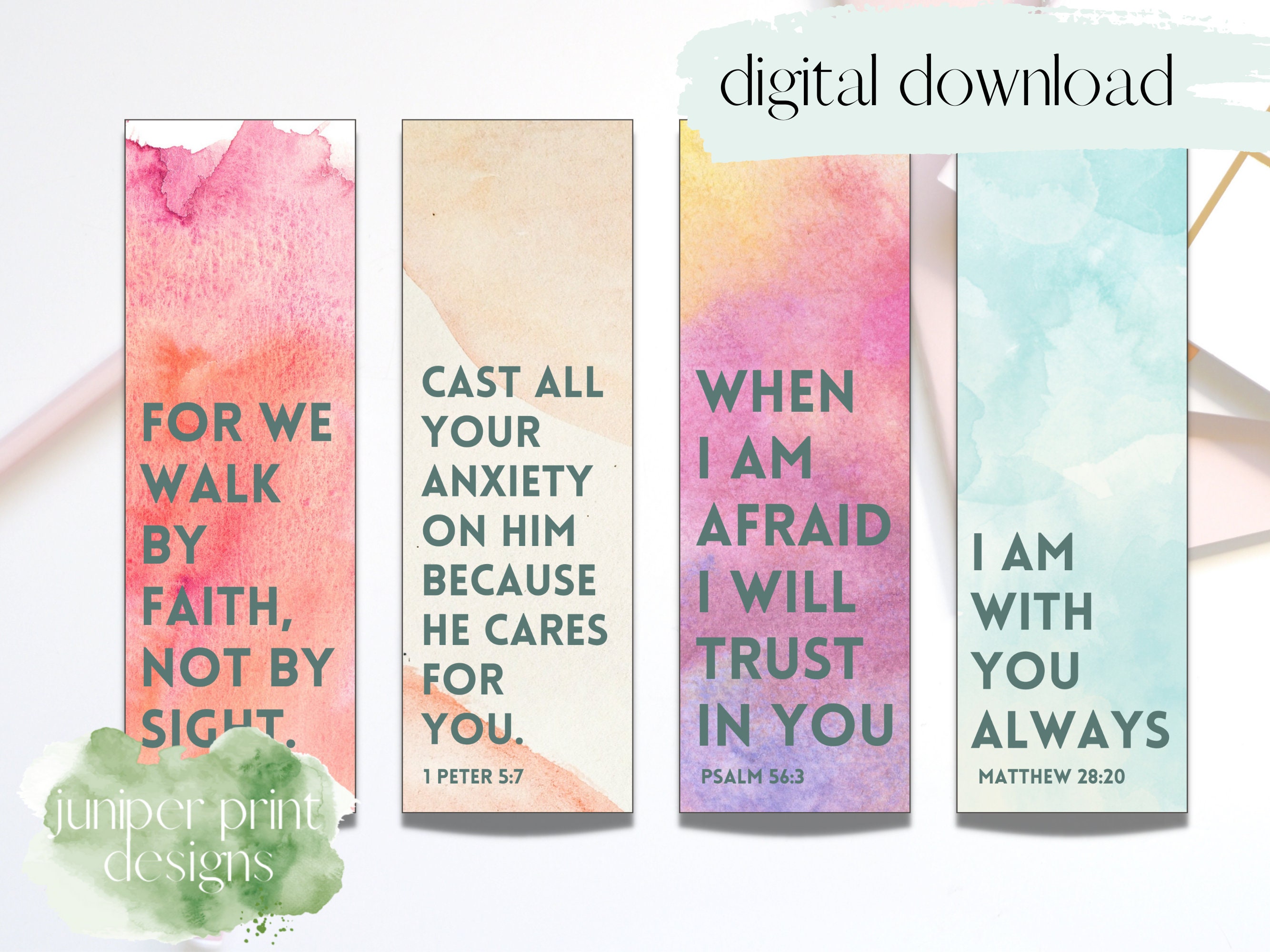 Scripture Printable Bookmarks- Watercolor Bookmarks- Printable Bible ...
