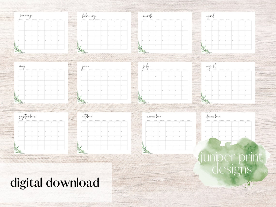 2022 Monthly Calendar Printable, Simple Digital Calendar, Printable ...