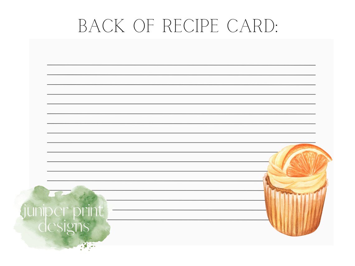 Watercolor Cupcake Recipe Card, Printable Recipe Card for Bridal Shower ...