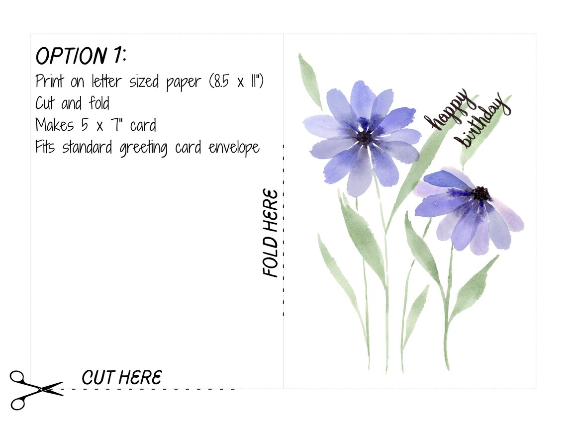 Printable Birthday Card | Purple Flowers | Watercolour | Digital ...