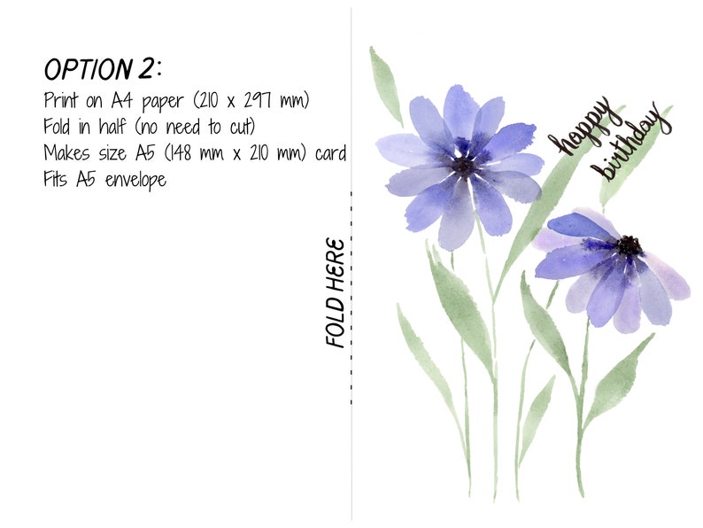 Printable Birthday Card | Purple Flowers | Watercolour | Digital ...
