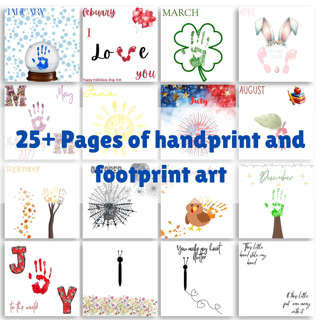 Handprint Art Memory Book I One Year of Handprints I Kids Baby Infant ...