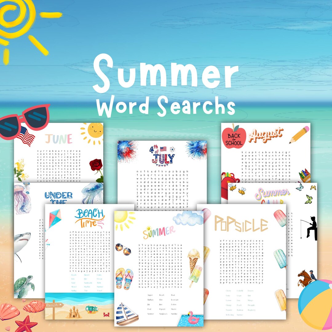 Summer Word Search, Printable Summertime Games, Fun Summer Activity for ...