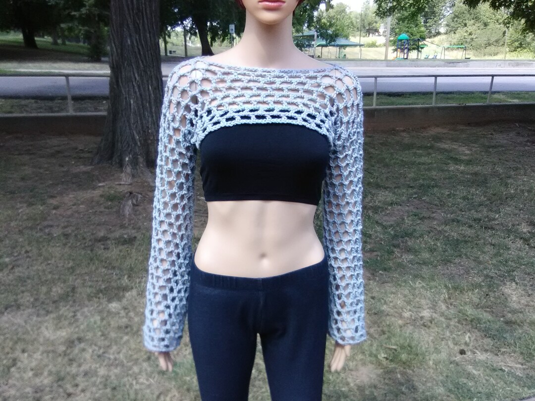 Handmade Mesh Sleeve Crochet Shrug/bolero Mesh Openwork Topper Mesh Top ...