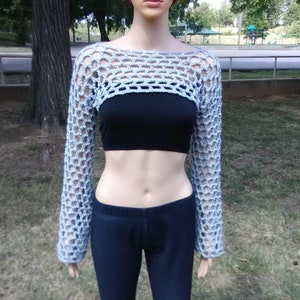 Handmade Mesh Sleeve Crochet Shrug/bolero Mesh Openwork Topper Mesh Top ...