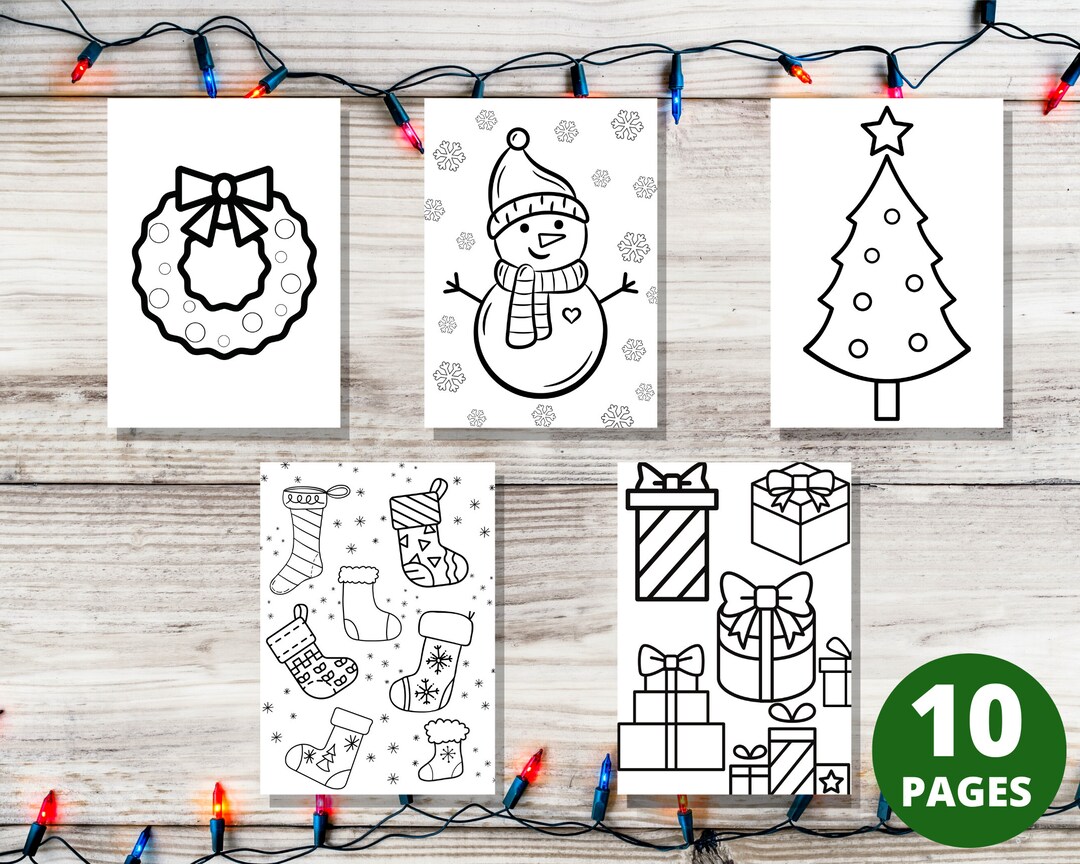 10 Christmas Coloring Pages, Printable Coloring Pages for Kids, Holiday ...