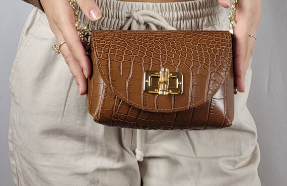 Small Croc-embossed Italian Leather Shoulder Bag Mini | Etsy