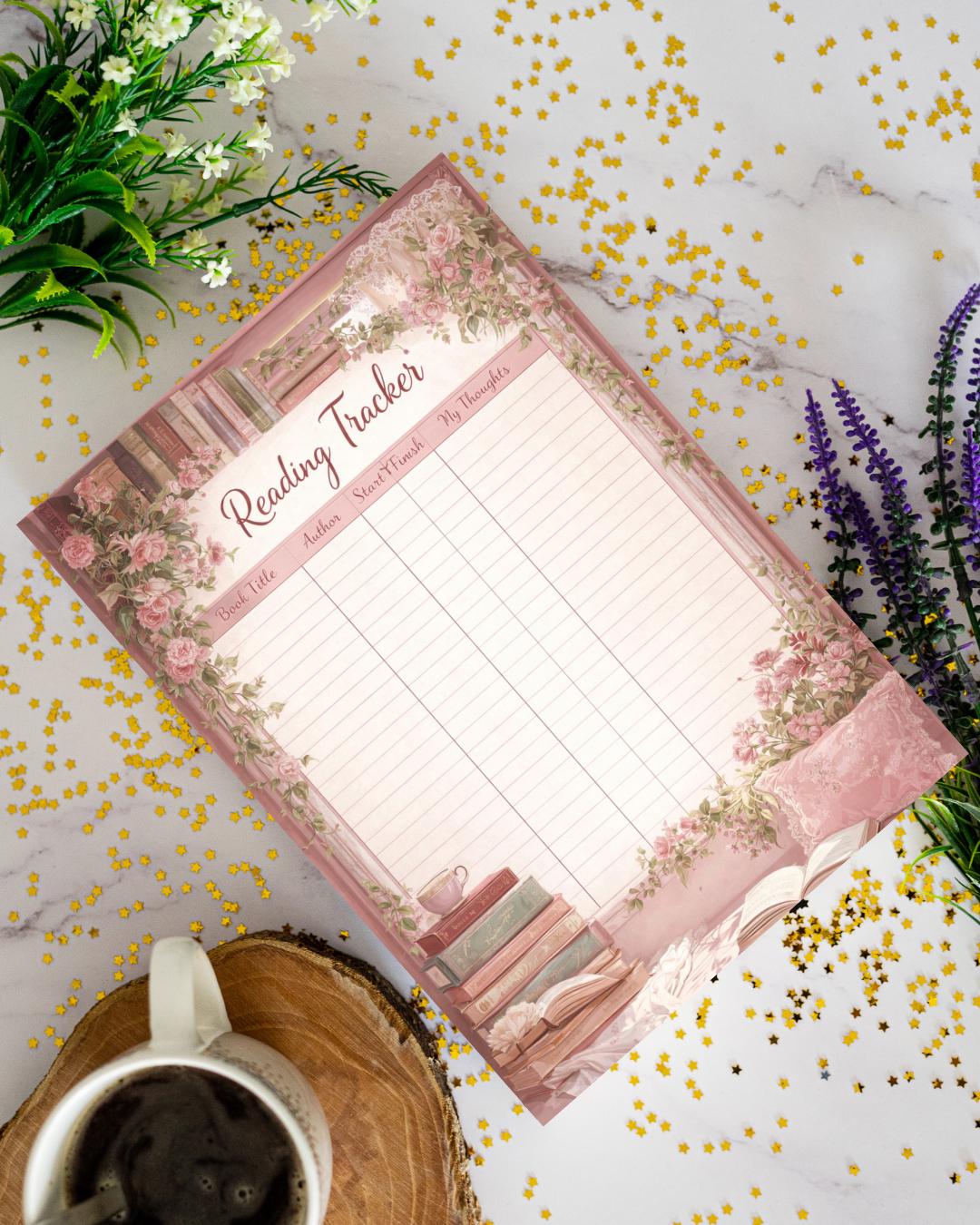 Cottagecore Reading Tracker Printable, Pink Library Book Log Journal ...