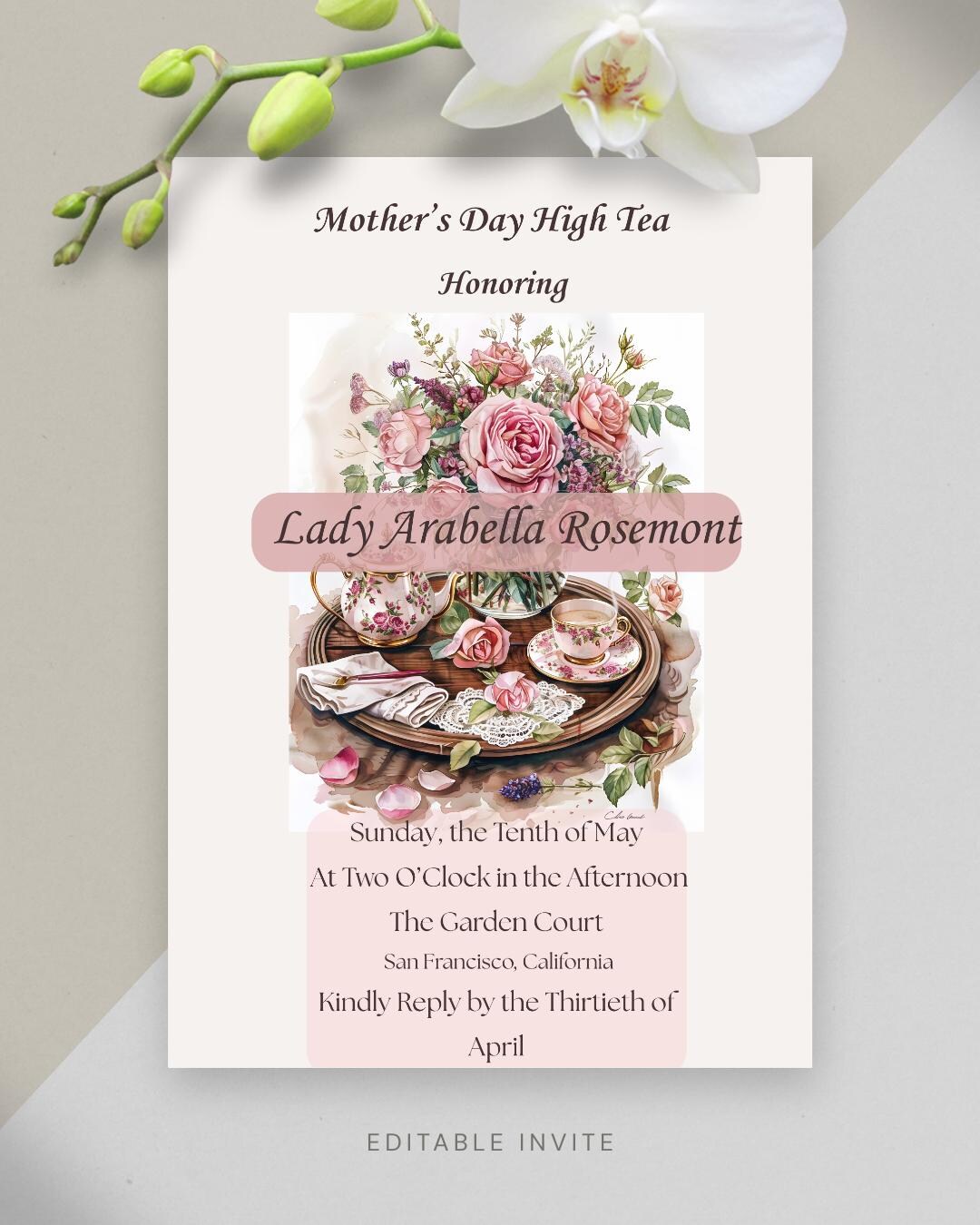 Mother's Day High Tea Invitation • Watercolor Floral Tea Party Invite ...