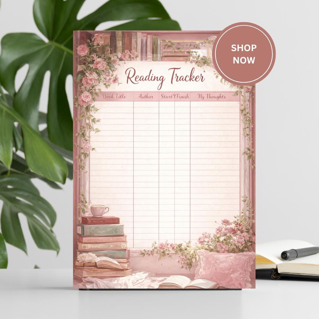 Cottagecore Reading Tracker Printable, Pink Library Book Log Journal ...