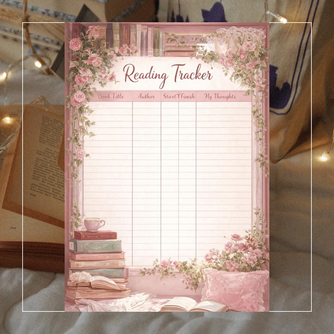 Cottagecore Reading Tracker Printable, Pink Library Book Log Journal ...