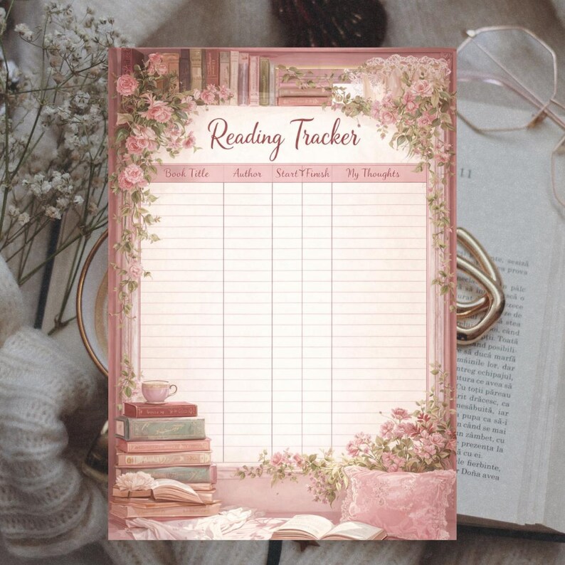 Cottagecore Reading Tracker Printable, Pink Library Book Log Journal ...