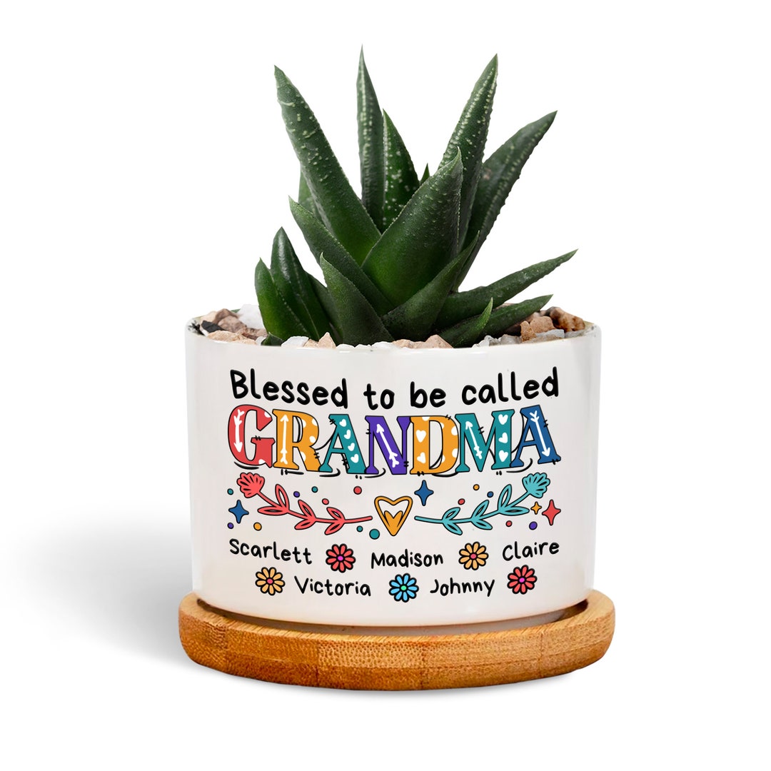Personalized Mother's Day Planter Pot Gift for Grandma, Custom Kids ...