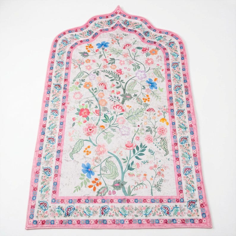 Luxury Velvet Prayer Mat for Adults Minaret – Floral , Soft Crushed ...